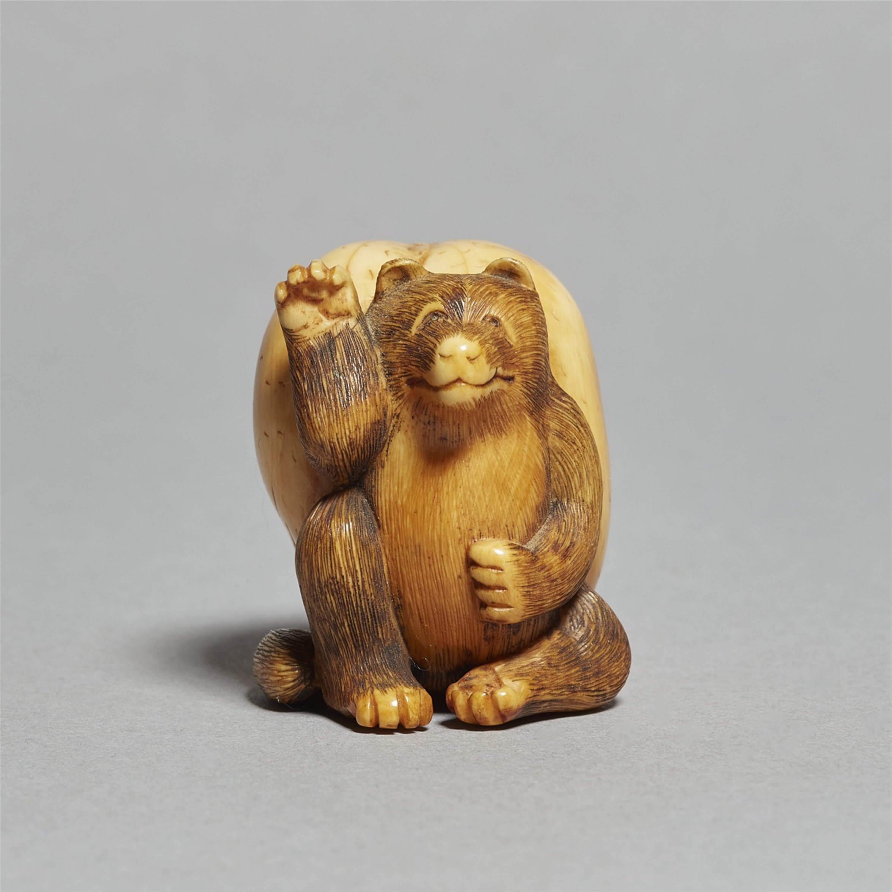A marine ivory Netsuke of a Tanuki. Second half 19th century | Barnebys