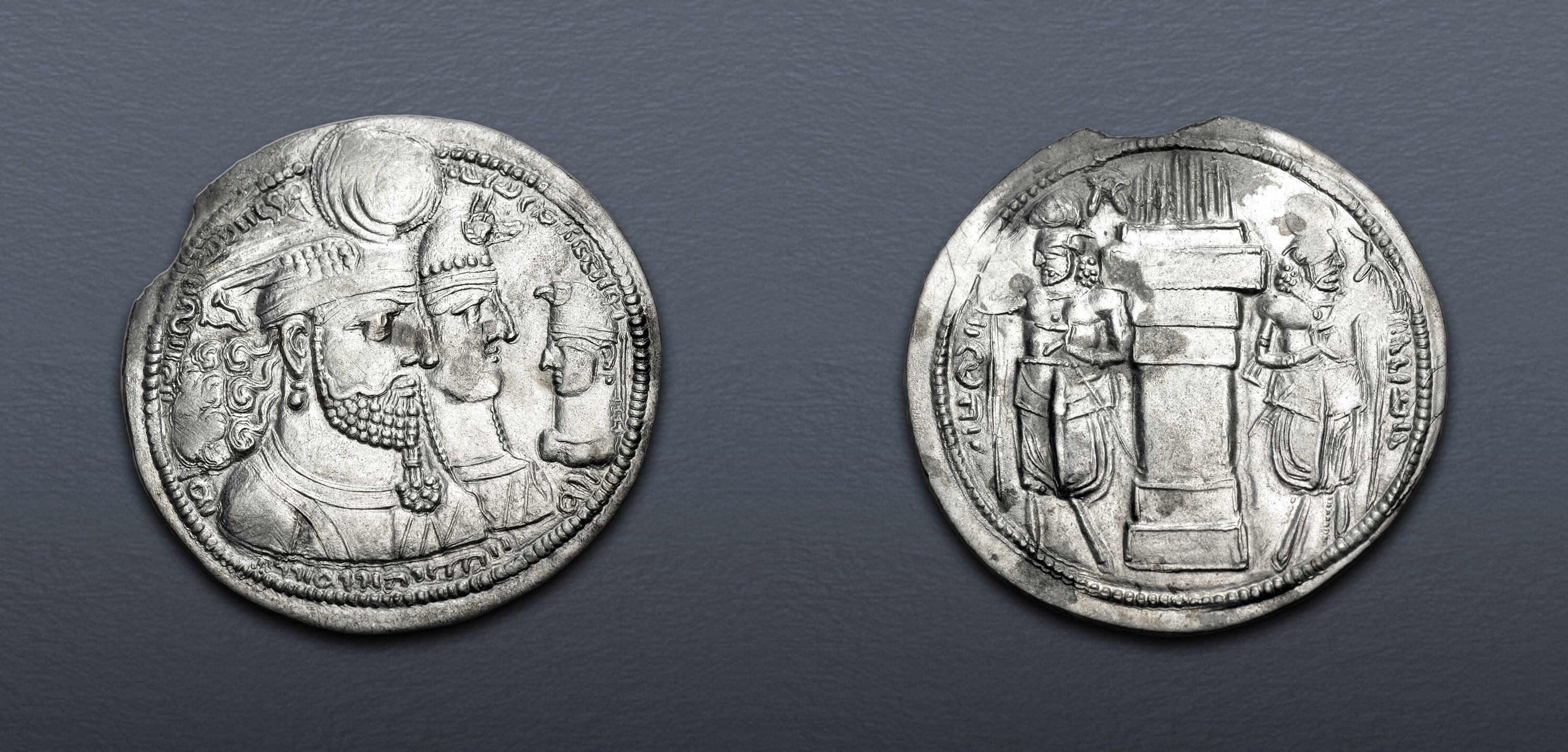 SASANIAN KINGS. Vahrām (Bahram) II, with Queen and Prince 4. AD 276-293 ...