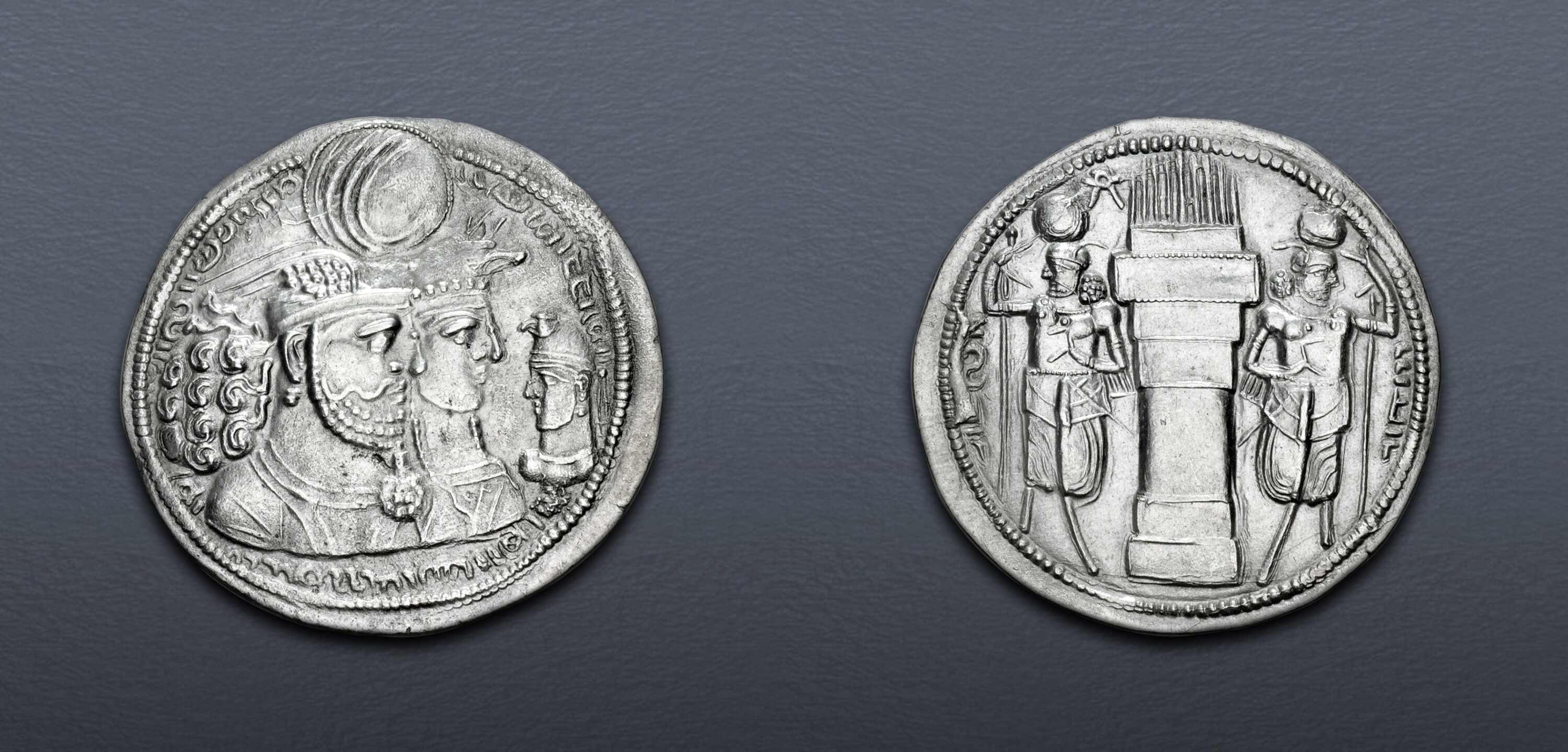 SASANIAN KINGS. Vahrām (Bahram) II, with Queen and Prince 4. AD 276-293 ...