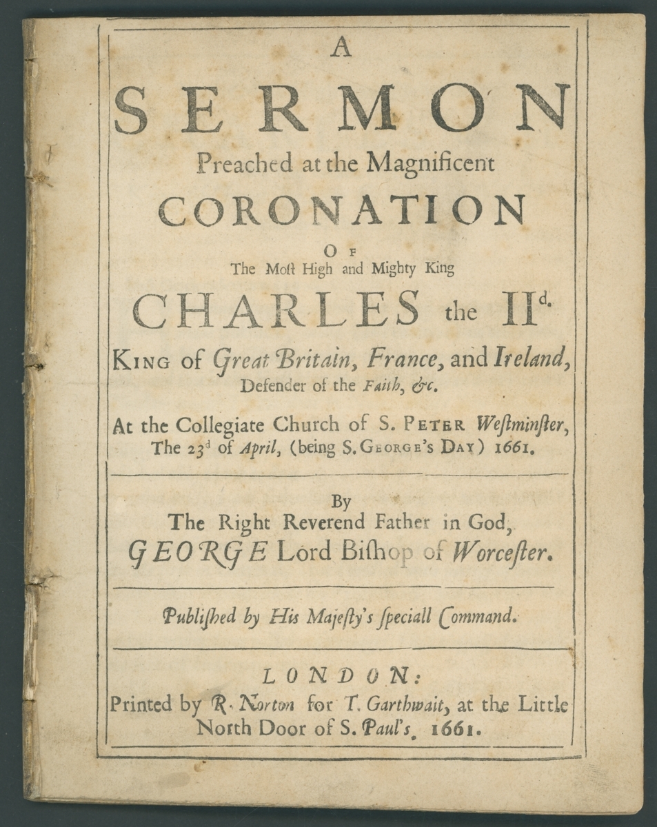 Great Britain Coronation King Charles II 1661 "A Sermon Preached at the ...