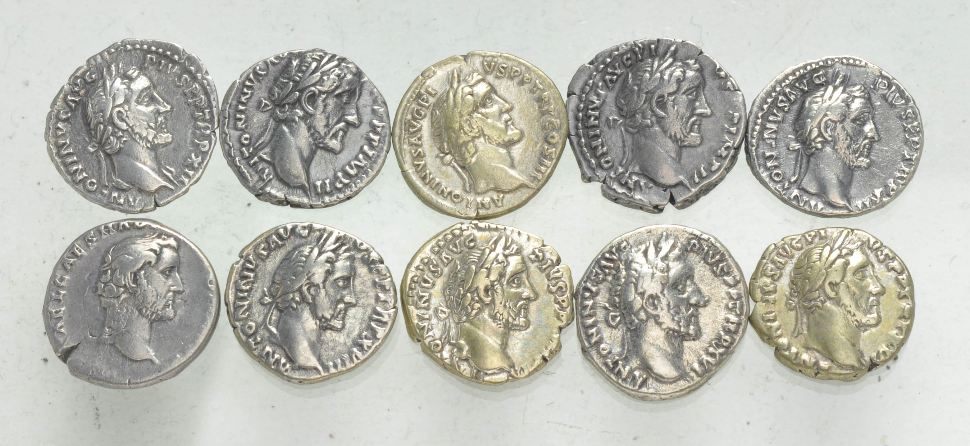 ROMAN. Imperial. Lot of ten (10) AR Denarii of Antoninus Pius ...