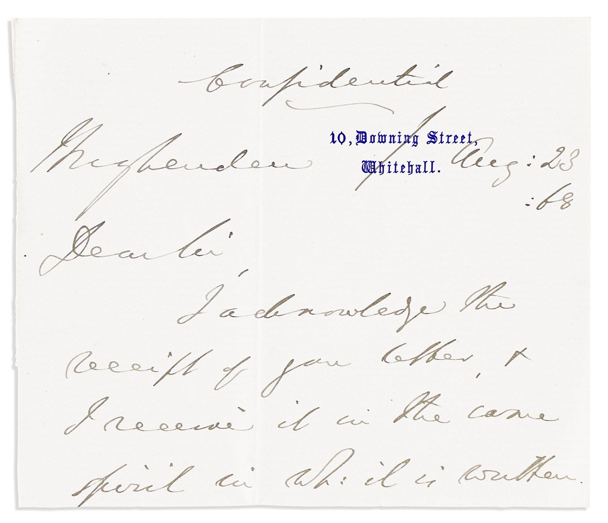 (PRIME MINISTERS--UK.) DISRAELI, BENJAMIN. Group of 5 Autograph Letters ...