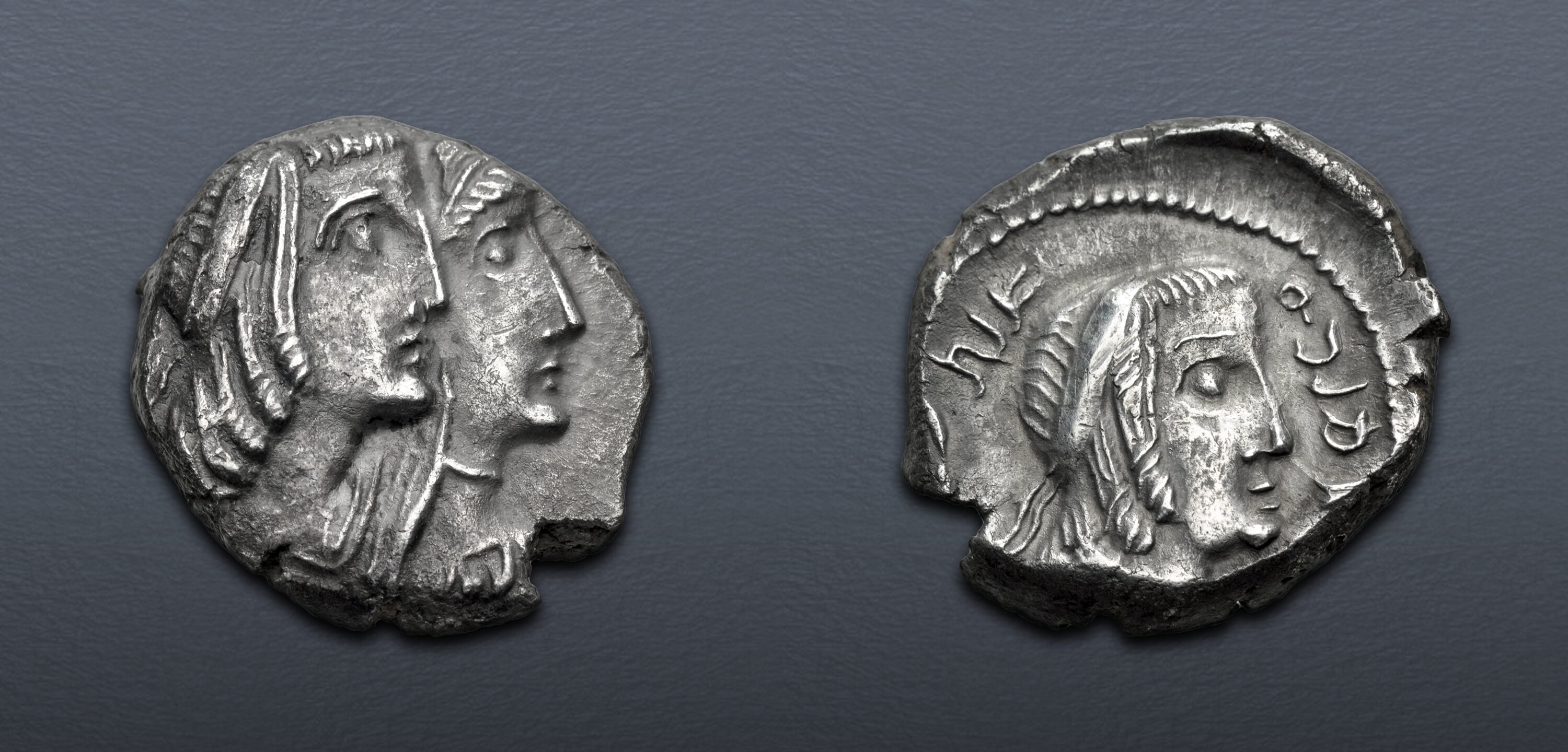 NABATAEA. Obodas II, with Hagaru I. Circa 30-9 BC. AR Sela’ – “Drachm ...