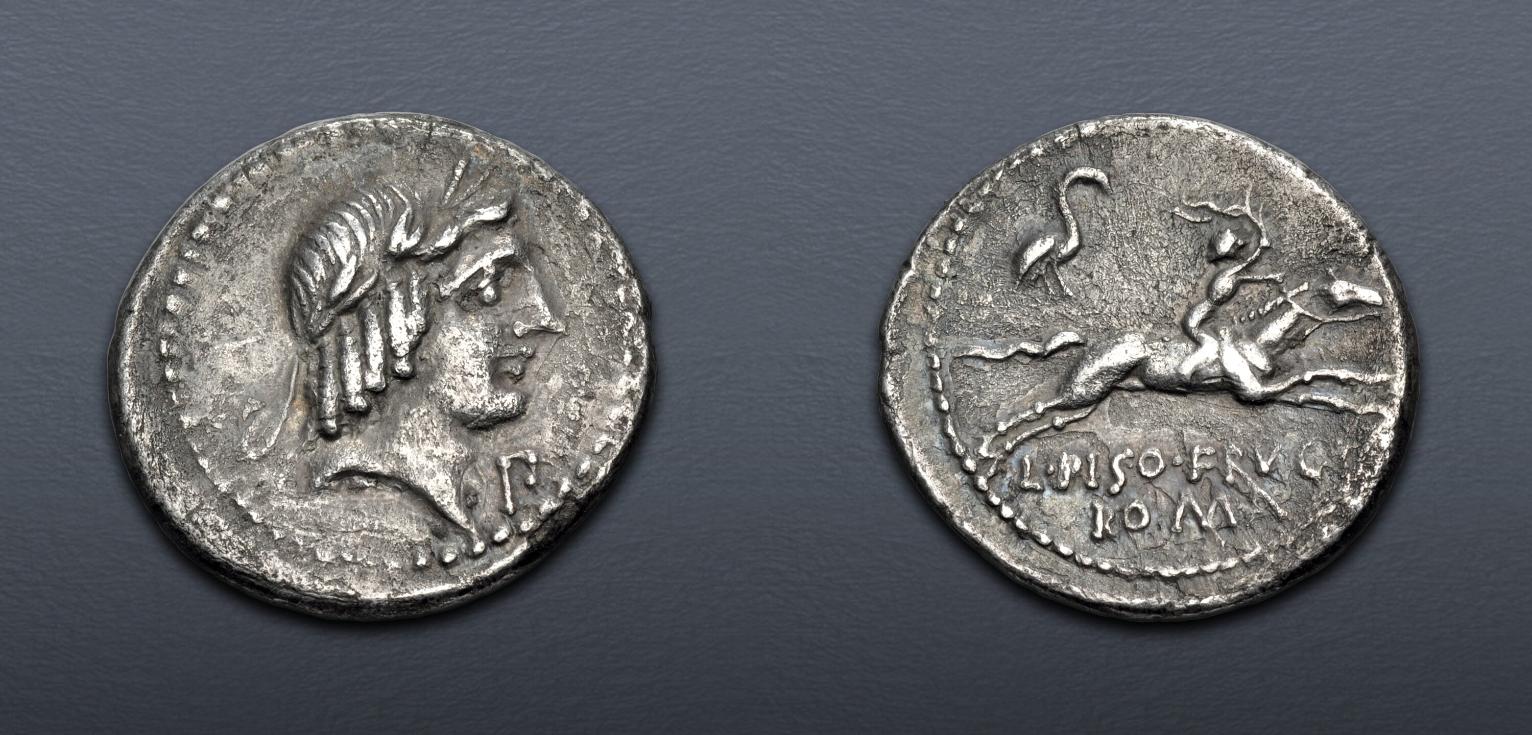 L. Calpurnius Piso Frugi. 90 BC. AR Denarius (19mm, 3.65 g, 12h). Rome ...