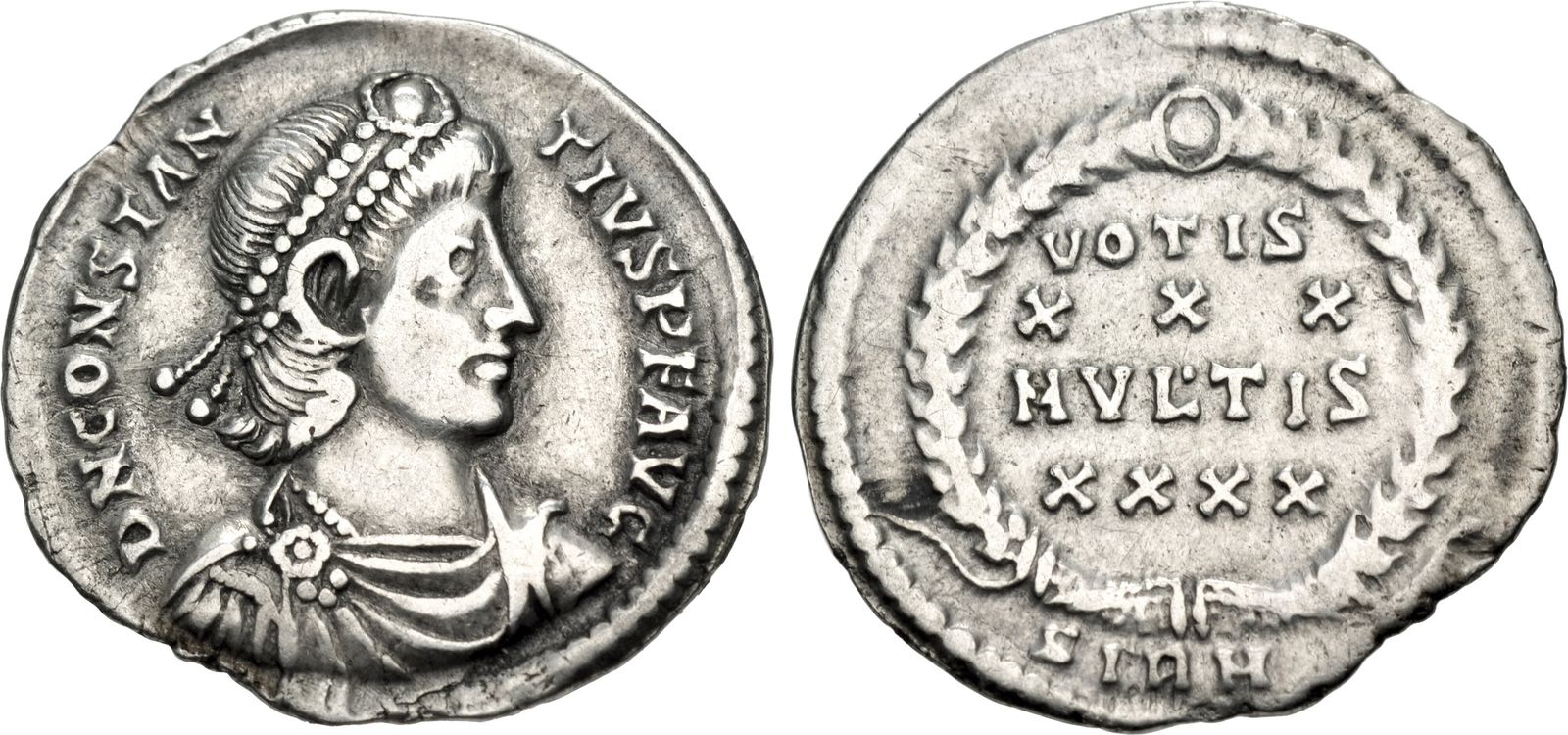 Constantius II. AD 337-361. AR Siliqua (19mm, 1.98 g, 1h). Sirmium mint ...