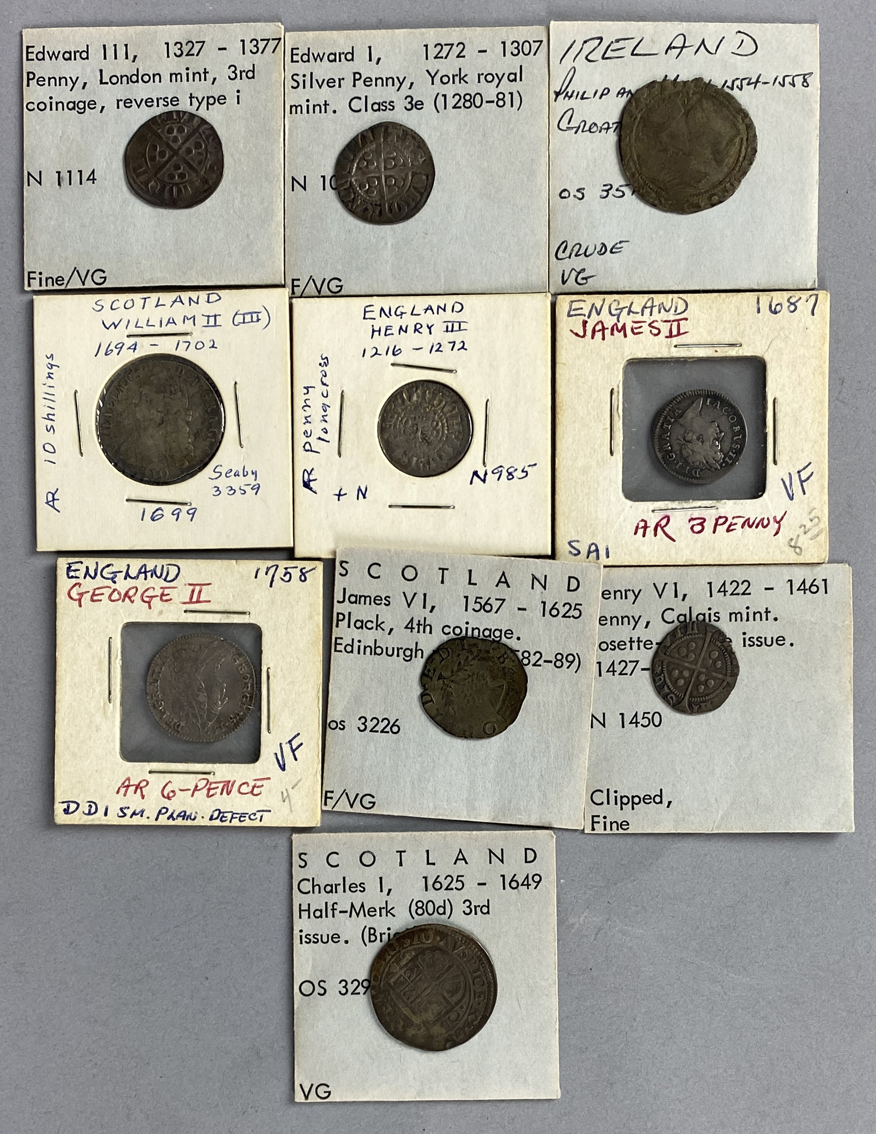 BRITISH. Hammered. Lot of ten (10) British, Scottish, and Irish silver ...