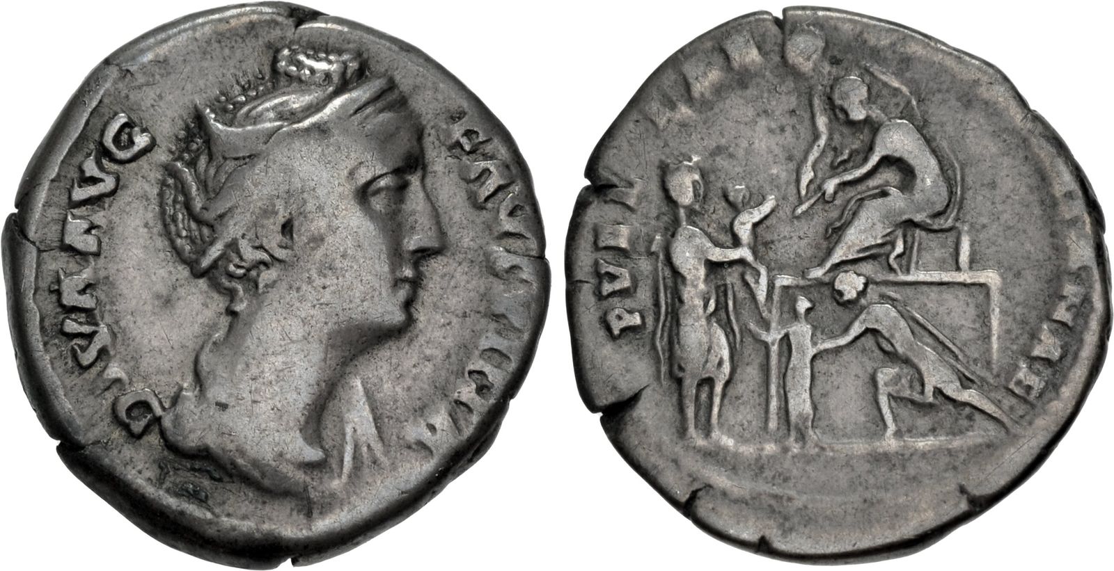 Diva Faustina Senior. Died AD 140/1. AR Denarius (17mm, 3.15 g, 6h ...