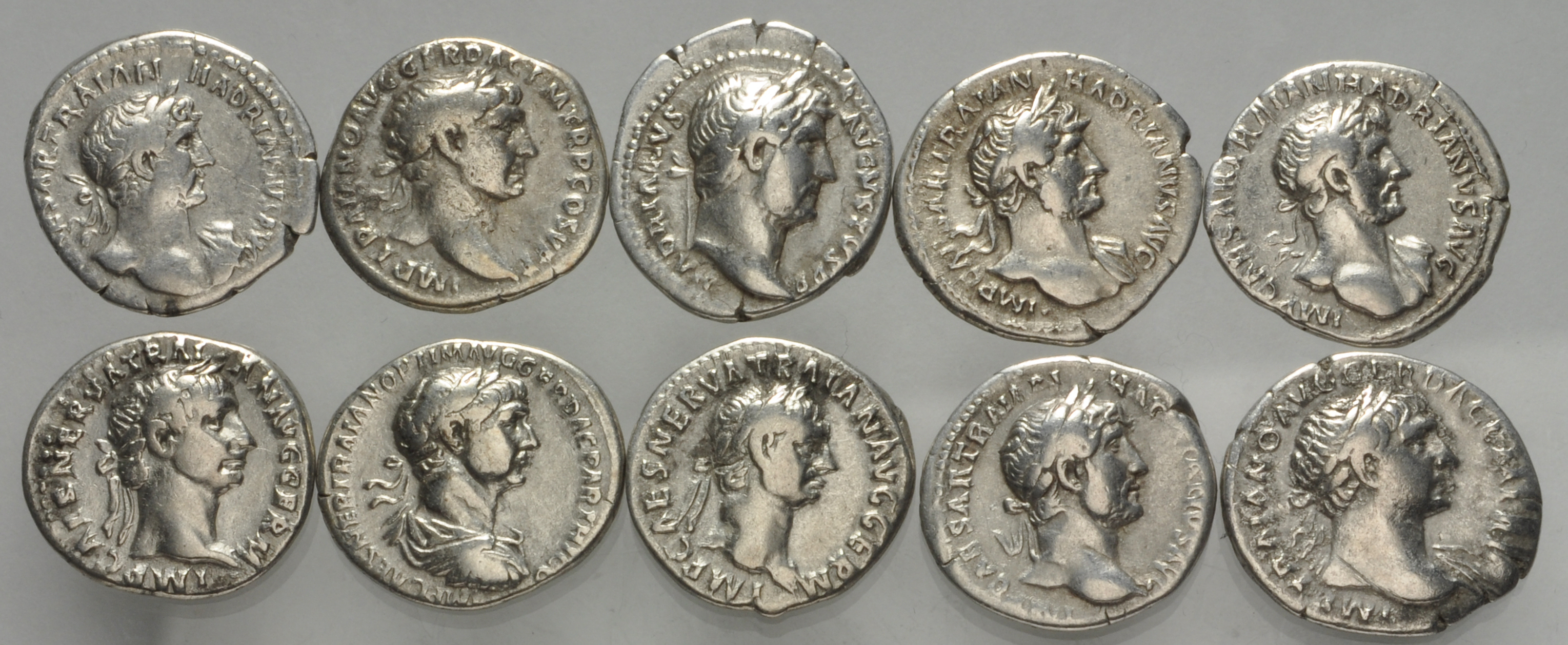 ROMAN. Imperial. Lot of ten (10) AR Denarii of Hadrian and Trajan ...