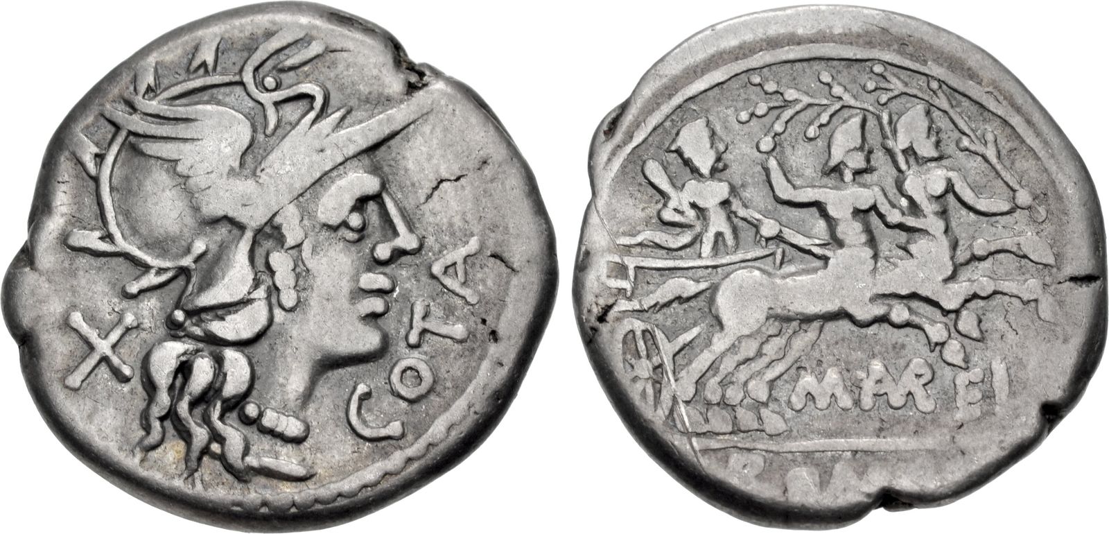 M. Aurelius Cotta. 139 BC. AR Denarius (19mm, 3.81 g, 5h). Rome mint ...