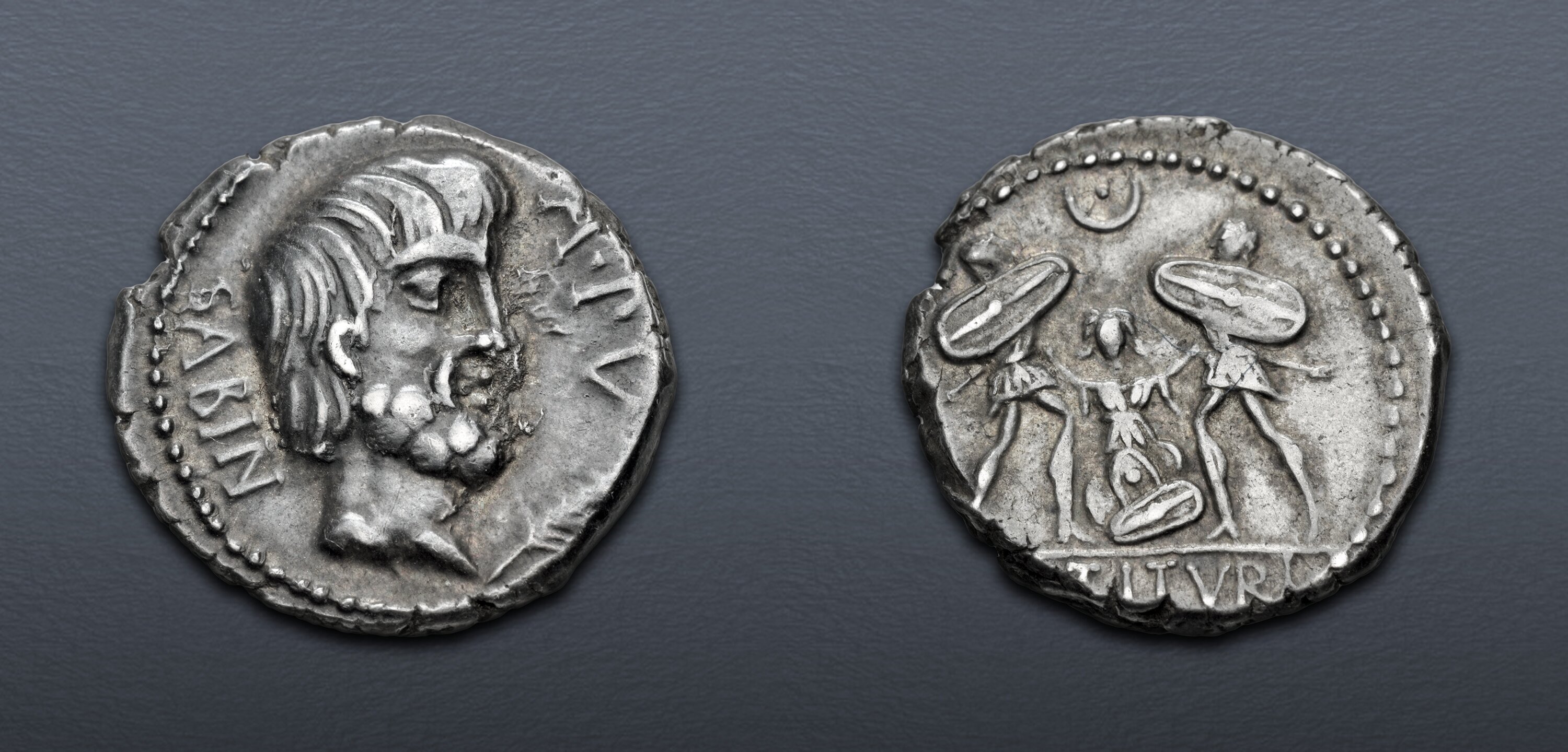 L. Titurius L.f. Sabinus. 89 BC. AR Denarius (19mm, 3.82 g, 4h). Rome ...