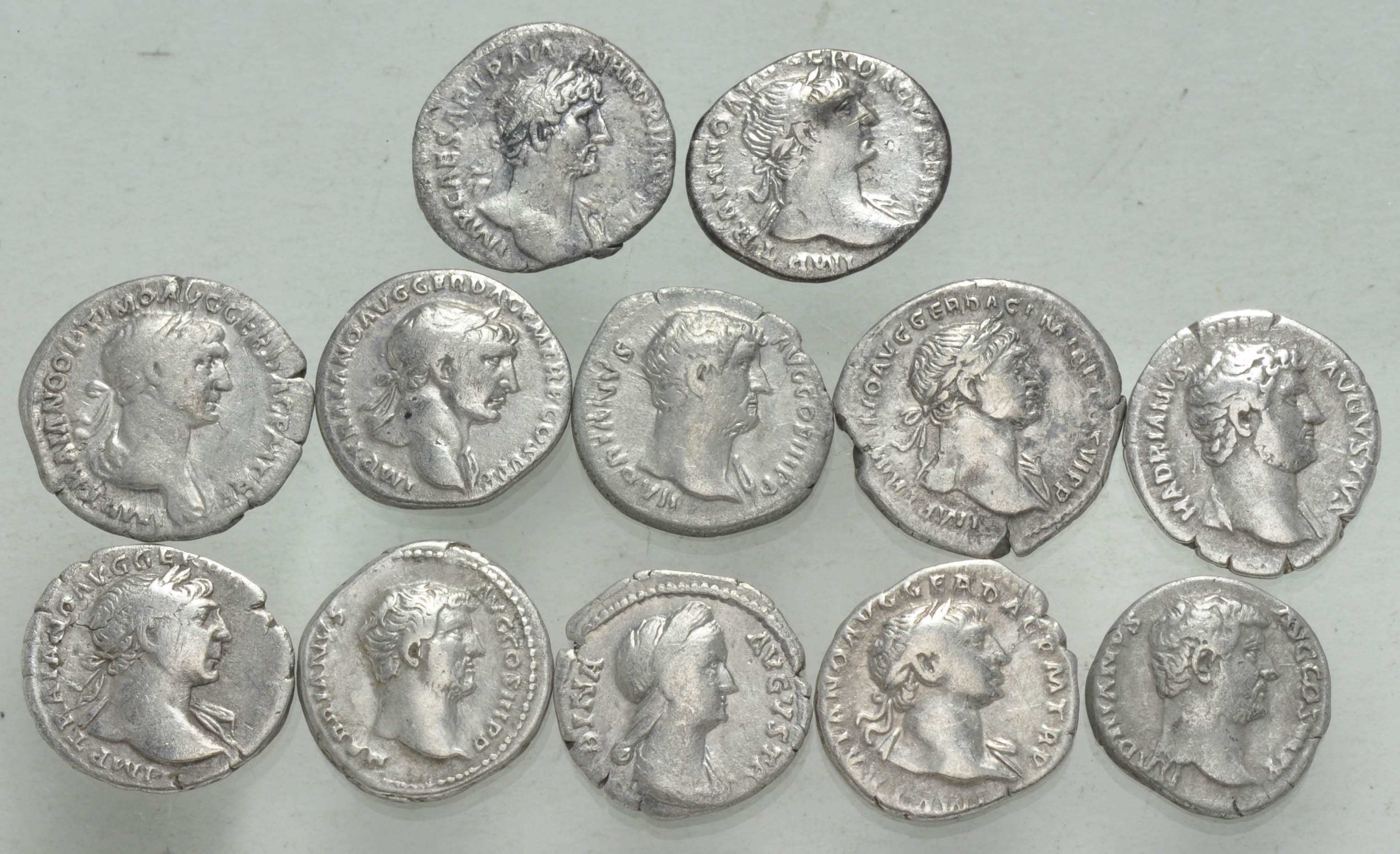 ROMAN. Imperial. Lot of twelve (12) Early 2nd Century AR Denarii ...