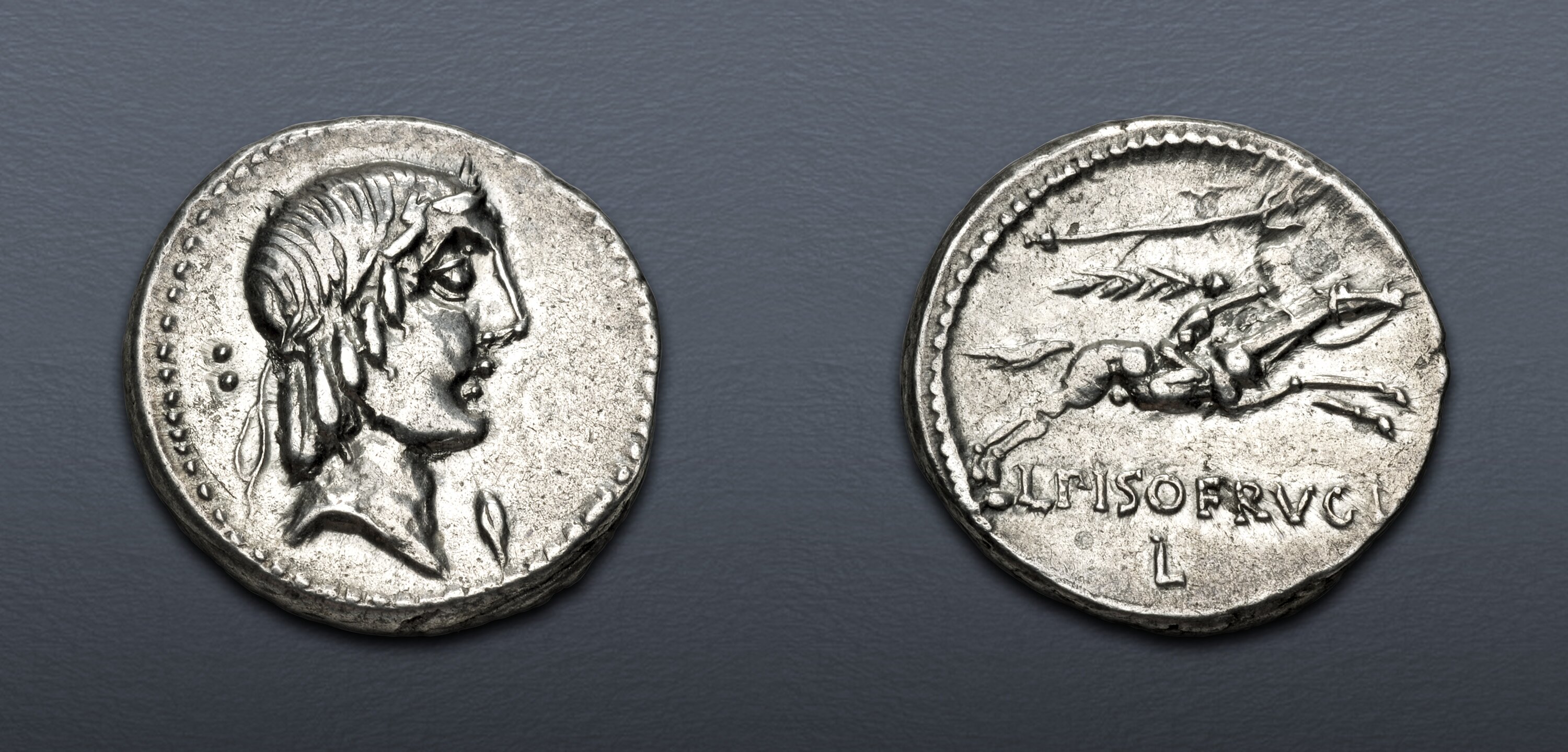 L. Calpurnius Piso Frugi. 90 BC. AR Denarius (17.5mm, 3.91 g, 4h). Rome ...