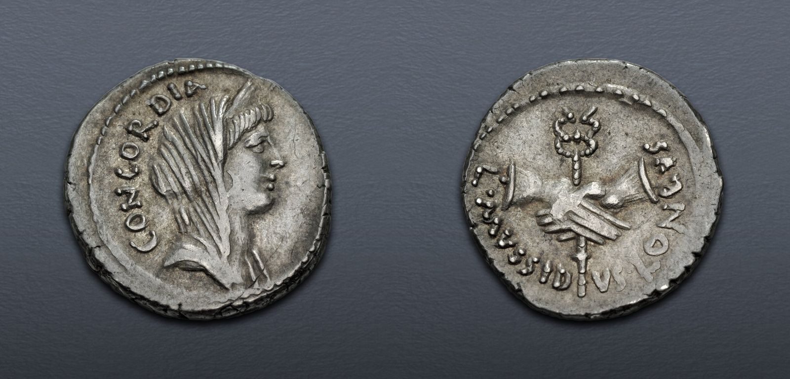 Moneyer issues of Imperatorial Rome. L. Mussidius Longus. 42 BC. AR ...