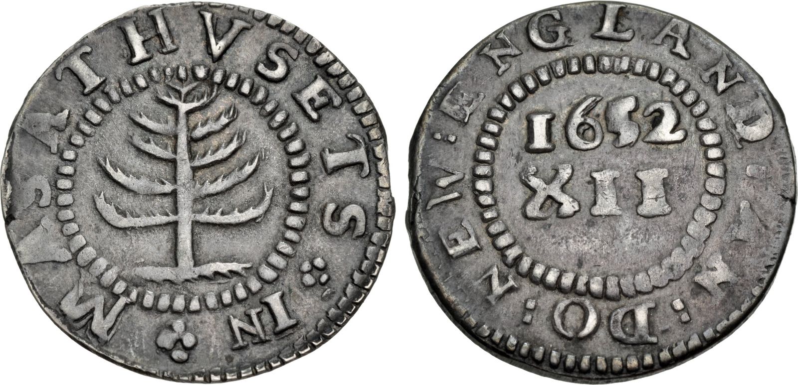 Colonial. 1652 Massachusetts Pine Tree Shilling. Small planchet. Salmon ...