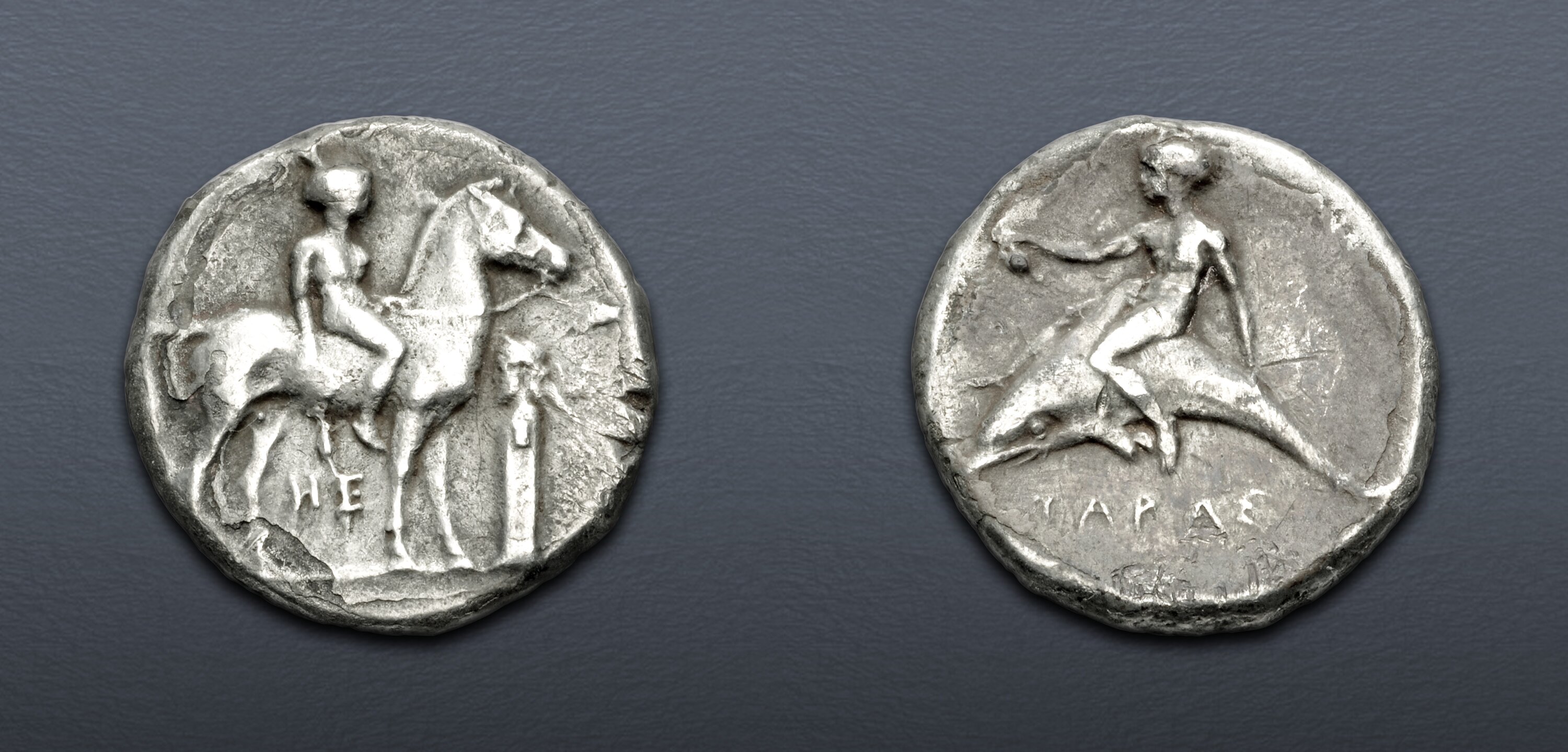 CALABRIA, Tarentum. Circa 365-355 BC. AR Nomos (20.5mm, 7.35 g, 2h). VF ...