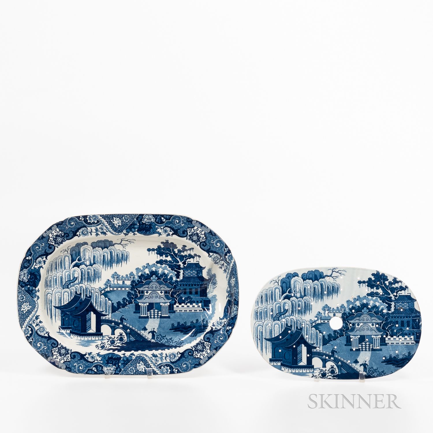 Richard Woolley Blue Transfer Ornate Pagodas Pattern Platter and ...