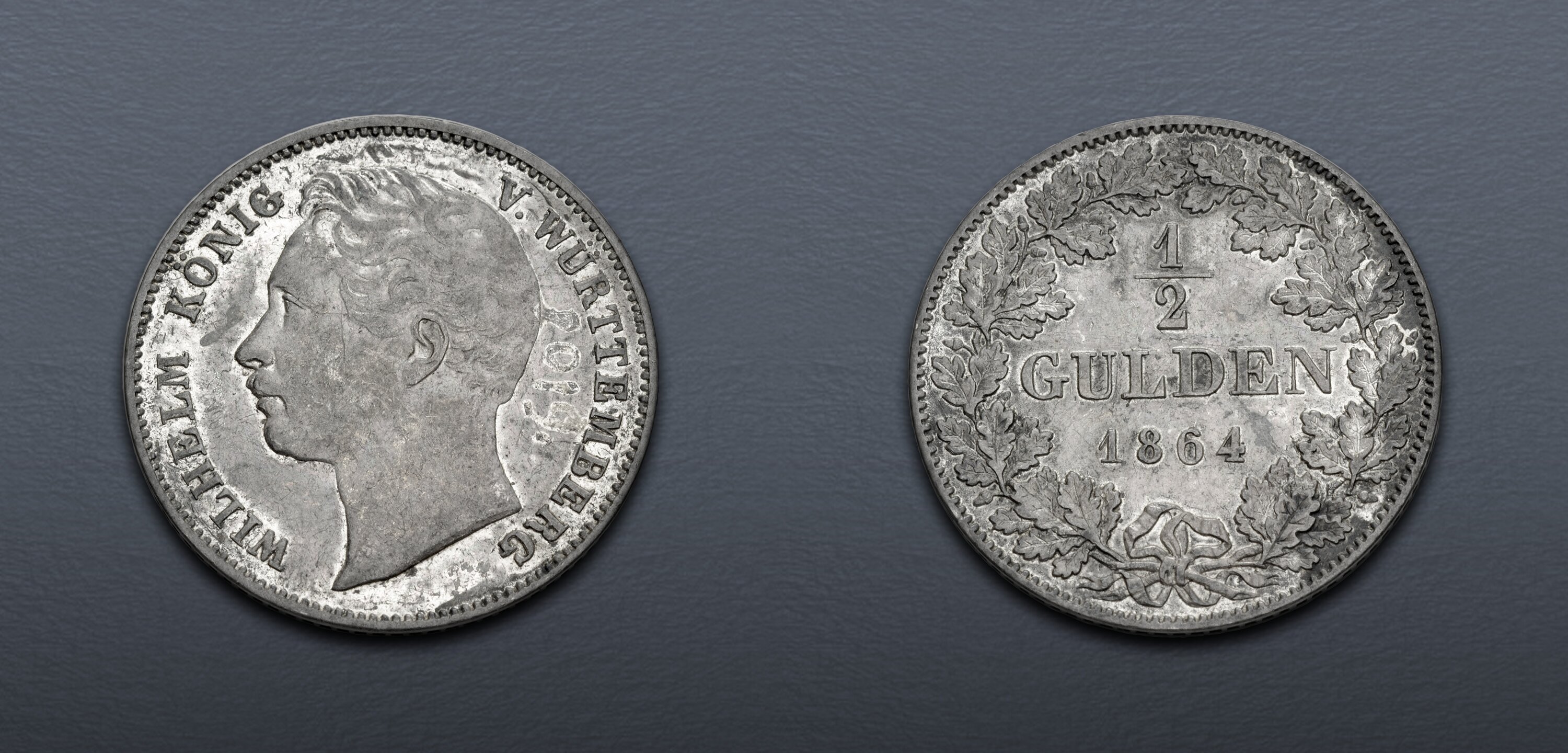 GERMANY, Württemberg (Kingdom). Wilhelm I. 1816-1864. AR Half Gulden ...