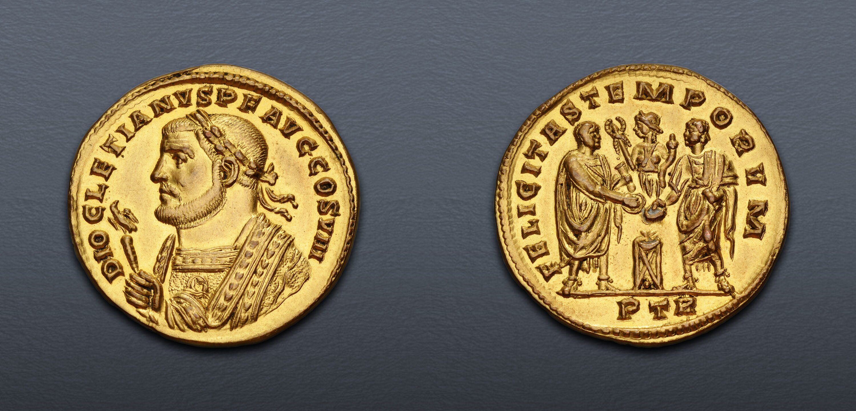 REPRODUCTIONS, ROMAN EMPIRE. Diocletian. AD 284-305. Gilt Cast “AV ...