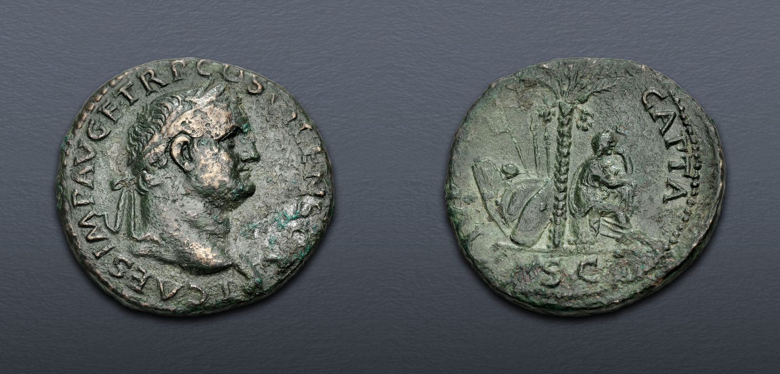 Titus. As Caesar, AD 69-79. Æ As (27mm, 8.99 g, 6h). “Judaea Capta ...