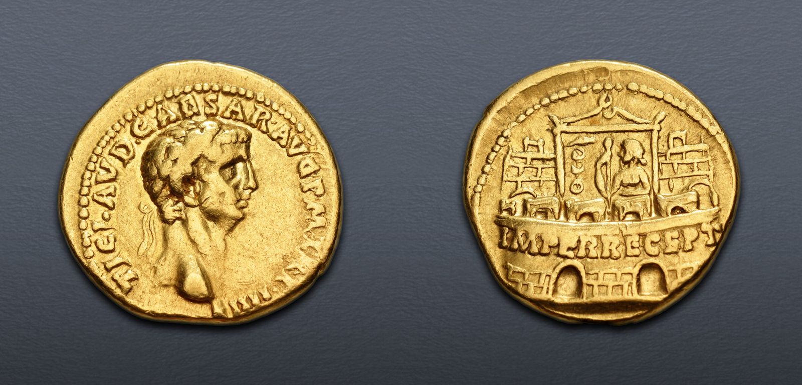 Claudius. AD 41-54. AV Aureus (18mm, 7.62 g, 10h). Lugdunum (Lyon) mint ...
