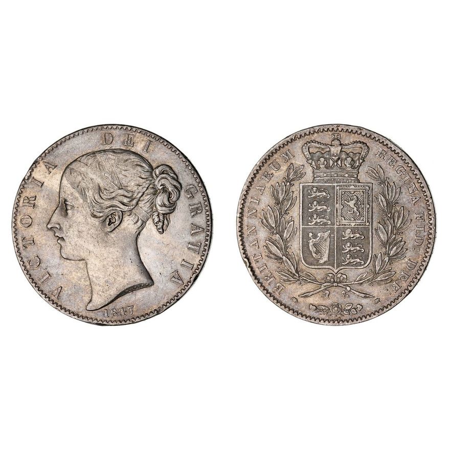 Victoria (1837-1901), 'Young Head' Crown, 1847 XI, cinquefoil stops ...