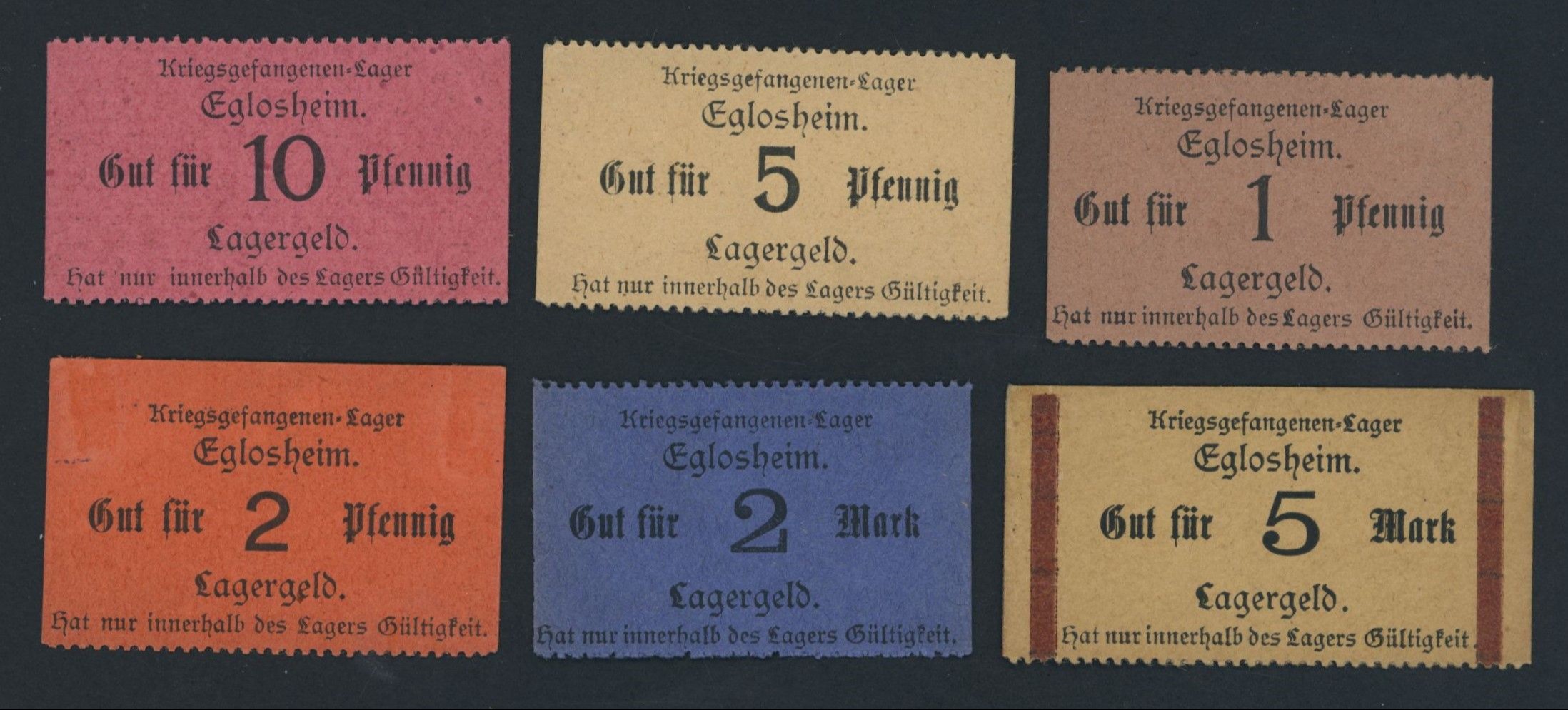 Germany Prisoner of War Camp notes, [19 notes] 1, 2, 5, 10, 20 Mark, 1 ...