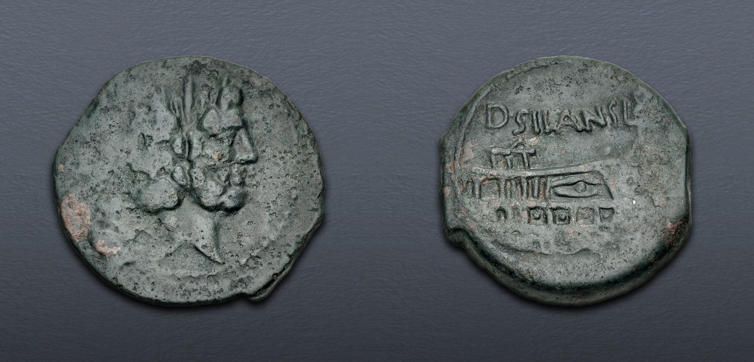 D. Silanus L.f. 91 BC. Æ As (27mm, 10.04 g, 11h). Rome mint. Near VF ...