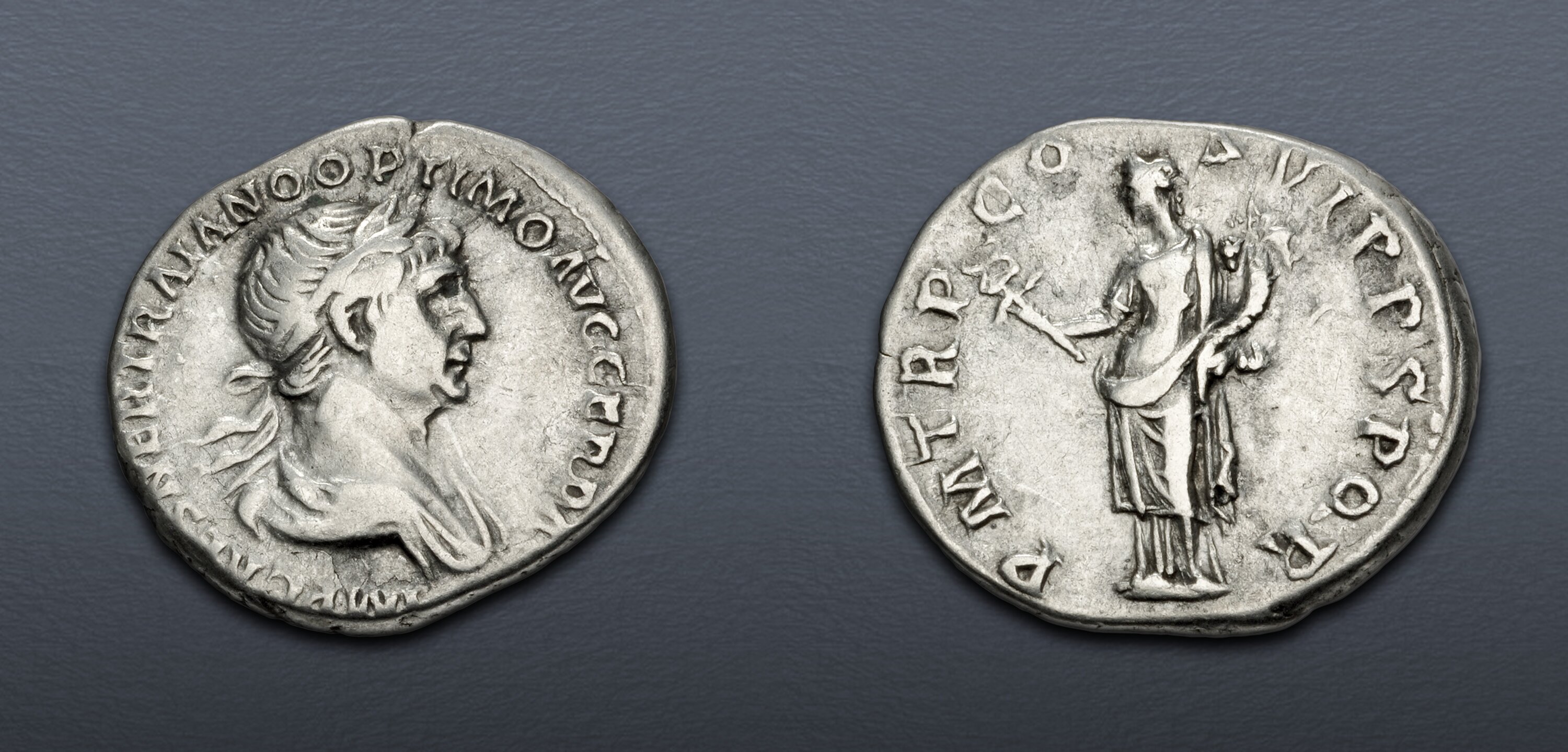 Trajan. AD 98-117. AR Denarius (19mm, 3.48 g, 6h). Rome mint. Struck ...