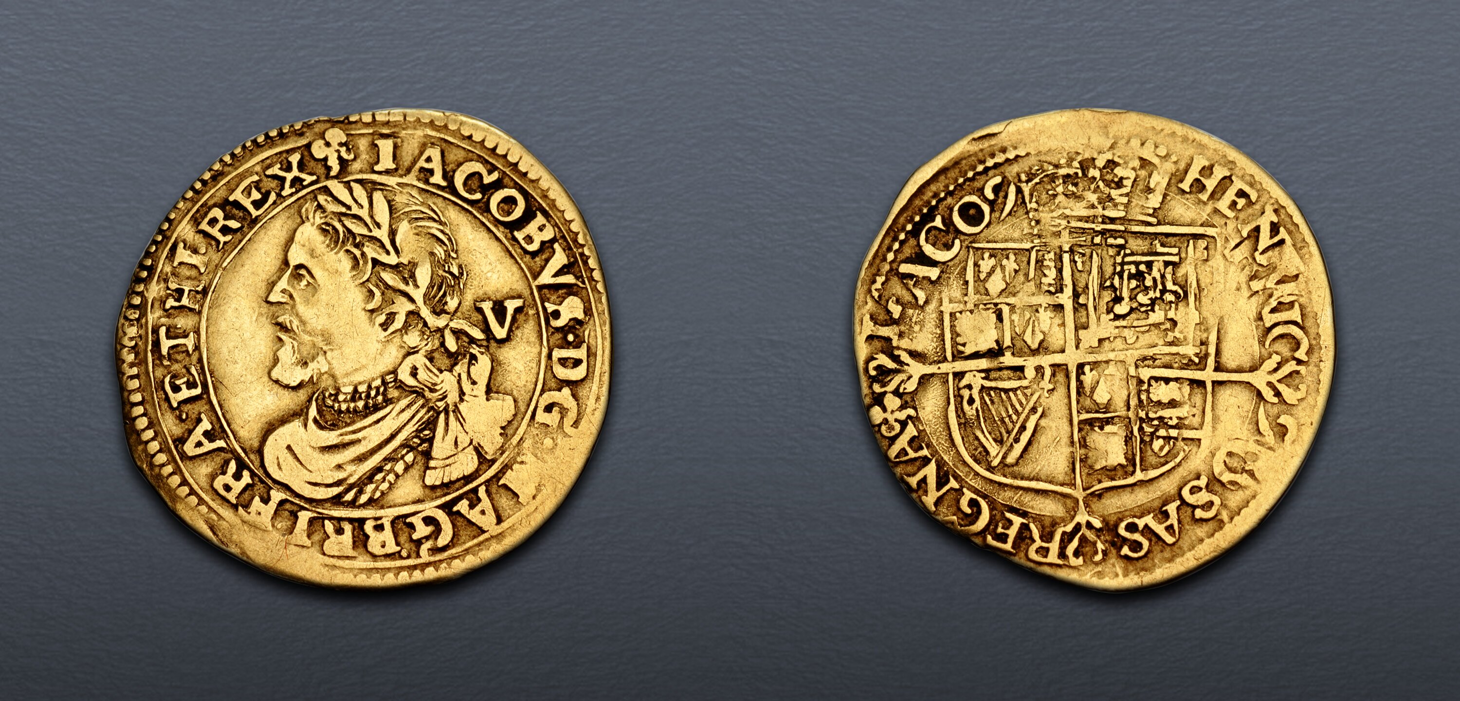 STUART. James I. 1603-1625. AV Quarter Laurel (20.5mm, 2.17 g, 4h ...
