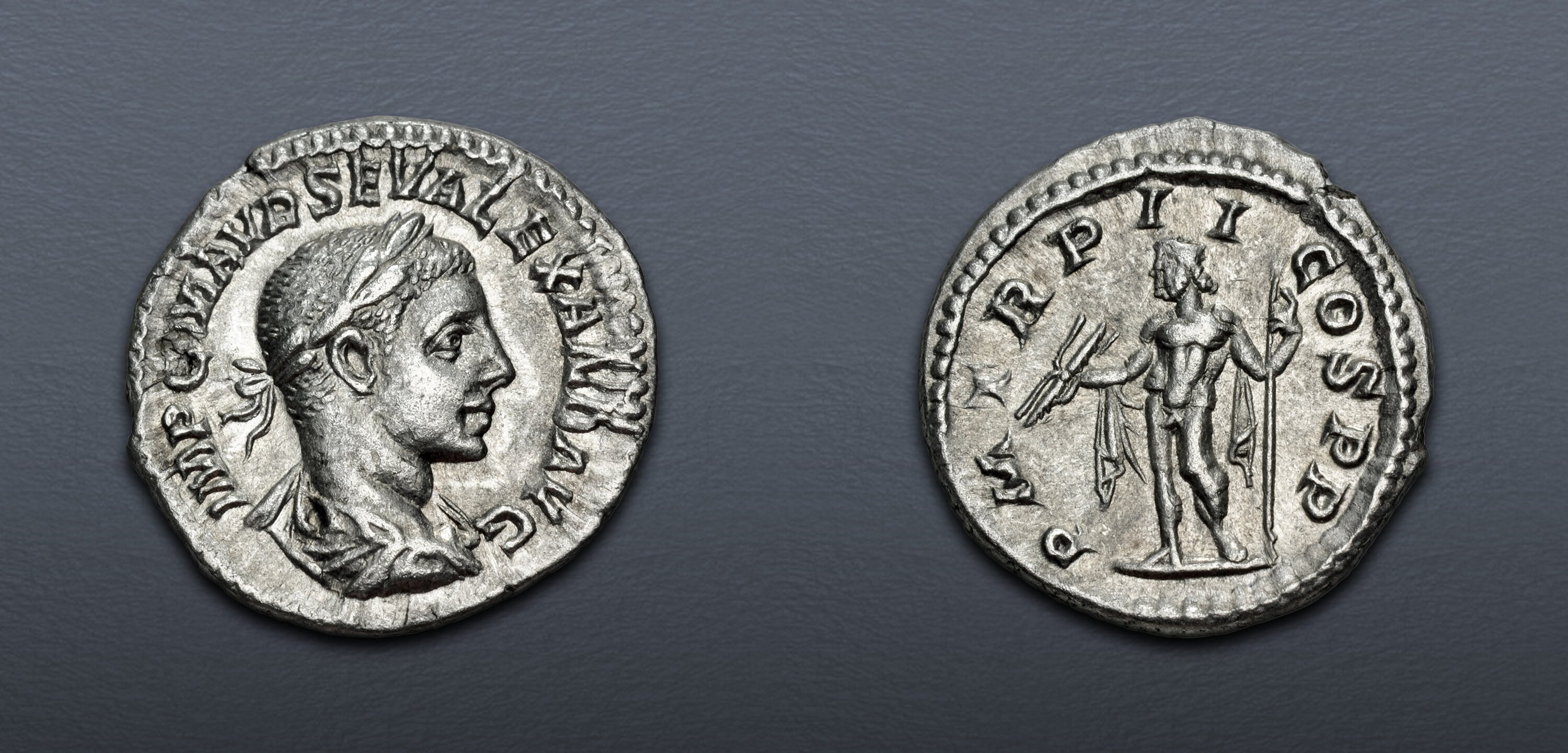 Severus Alexander. AD 222-235. AR Denarius (19mm, 3.22 g, 12h). Rome mint. 3rd emission, AD 223 ...