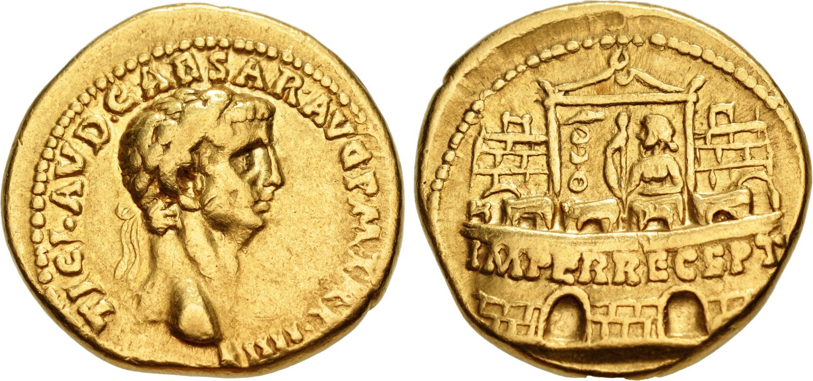 Claudius. AD 41-54. AV Aureus (18mm, 7.62 g, 10h). Lugdunum (Lyon) mint ...