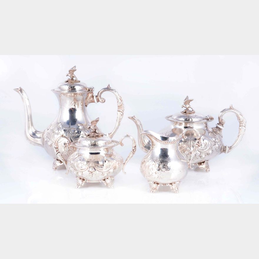 Silver plated tea set by John Turton hand chased E.P.B.M 785 Silver plated tea set by John Turton hand chased E.P.B.M 785