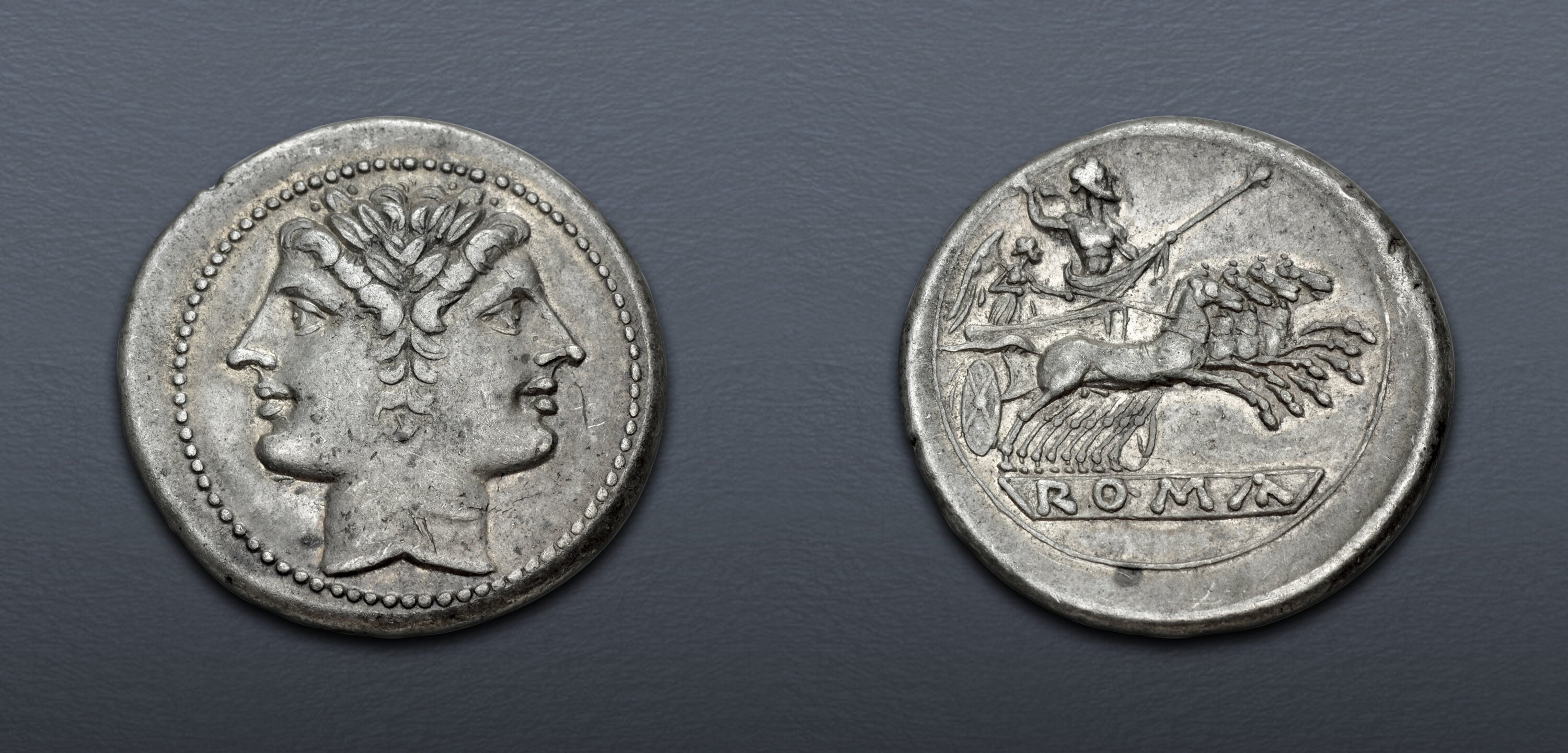 Anonymous. Circa 225-212 BC. AR Didrachm – Quadrigatus (22mm, 6.64 g, 5h). Rome mint. Good VF ...