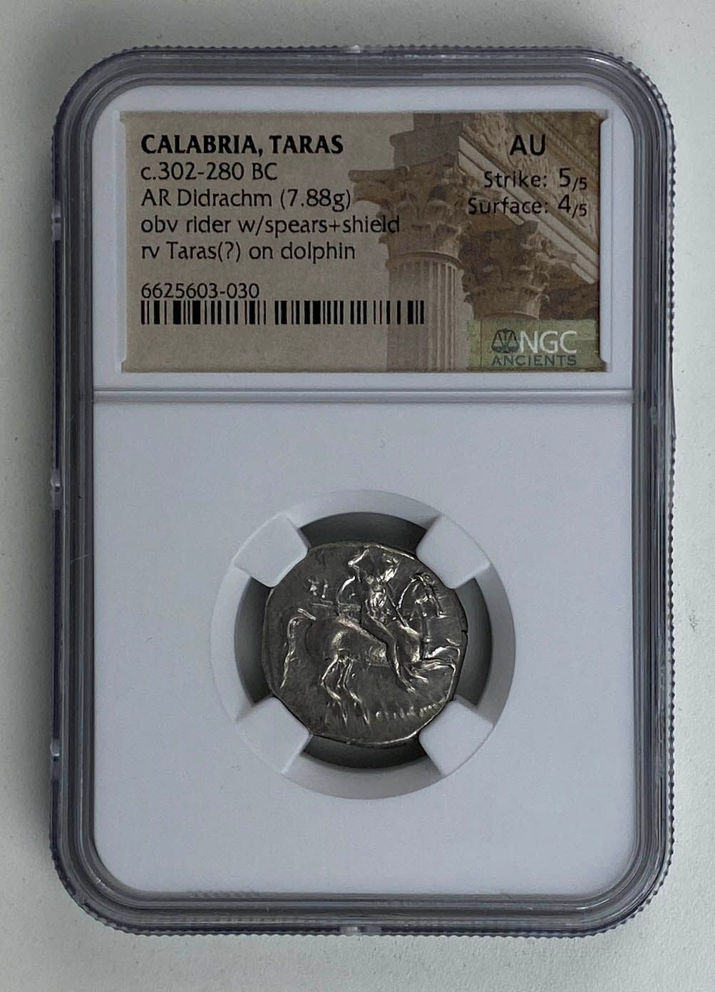 CALABRIA, Tarentum. Circa 280 BC. AR Nomos (20mm, 7.88 g, 8h). NGC AU ...