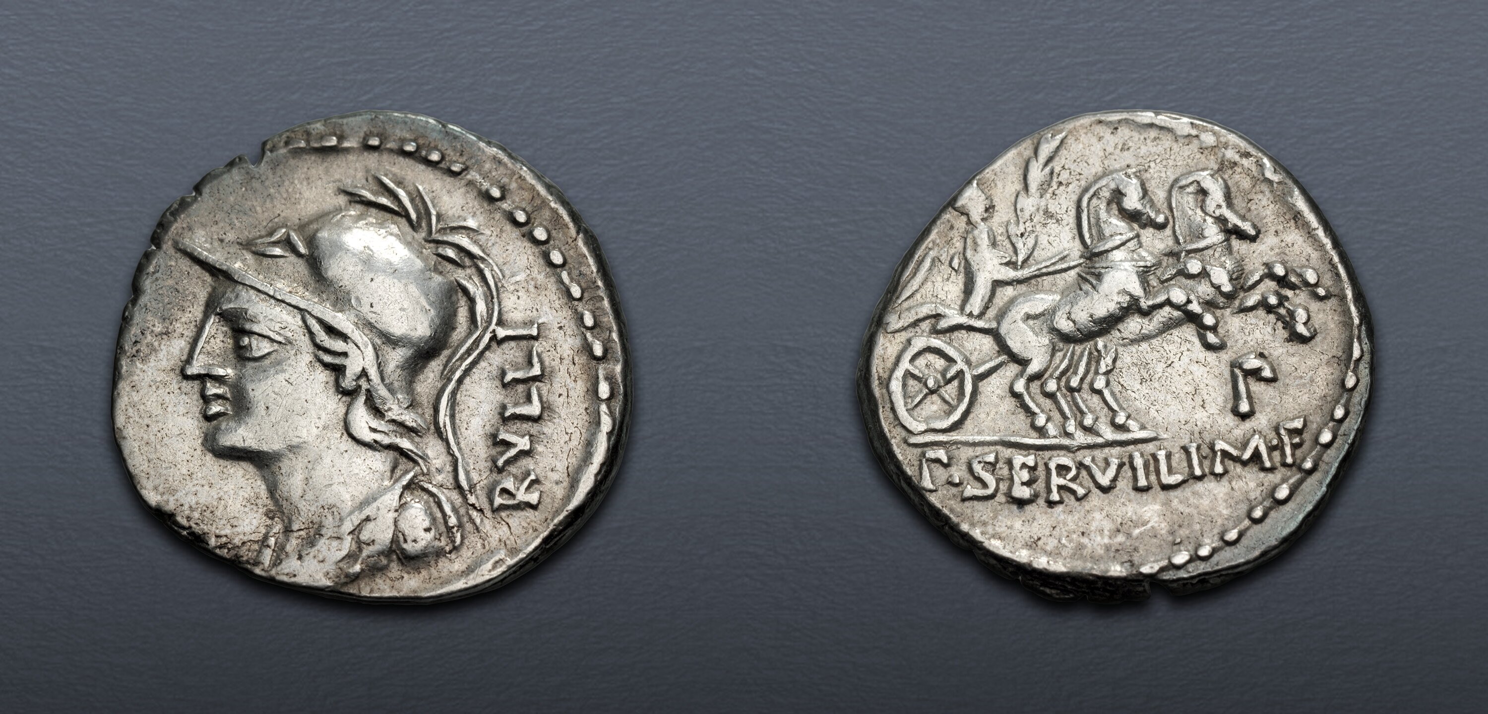 P. Servilius M.f. Rullus. 100 BC. AR Denarius (20mm, 3.97 g, 7h). Rome mint. VF. | Classical ...